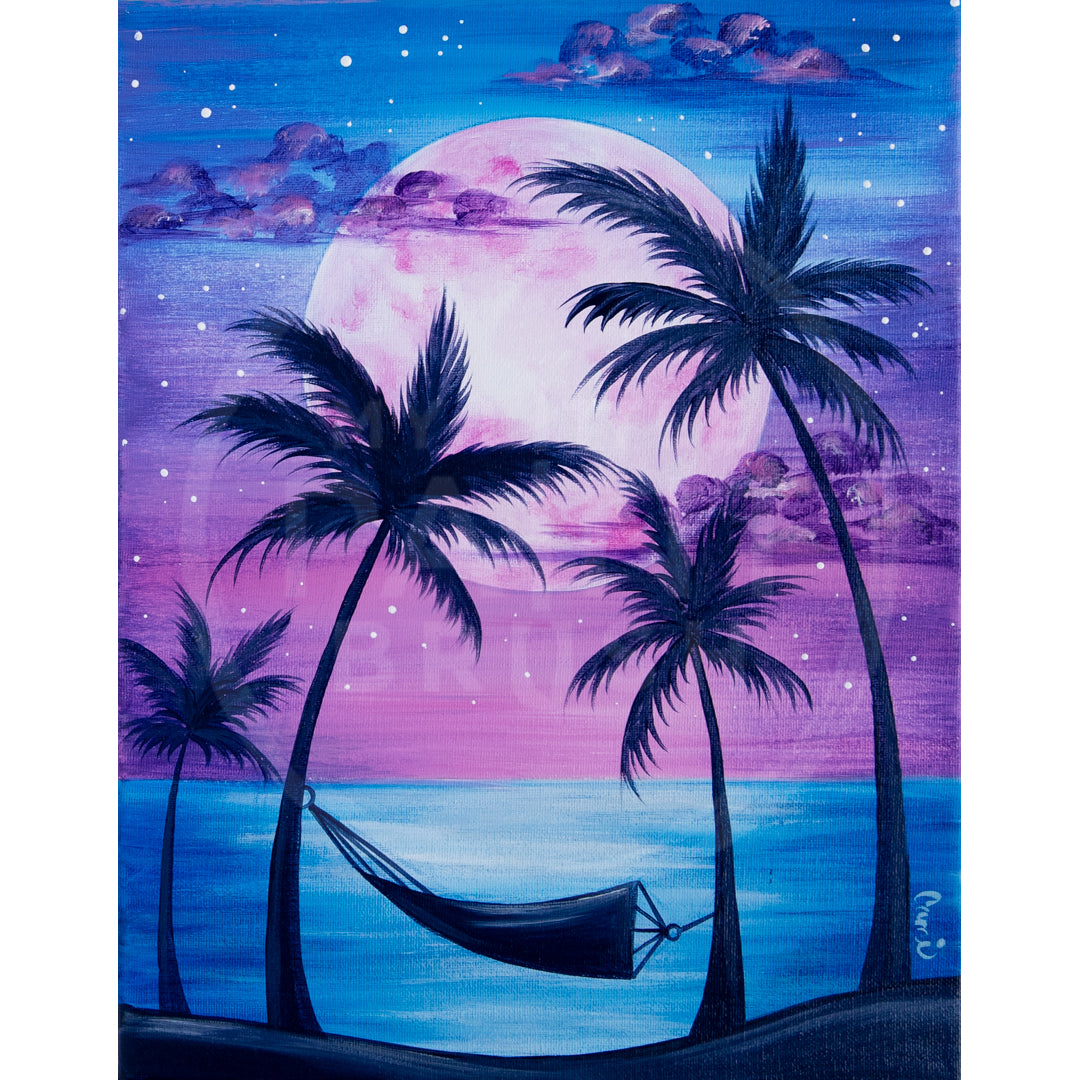 Moonlit Beach Acrylic Paint Art Kit On Canvas – My Little Paintbrush